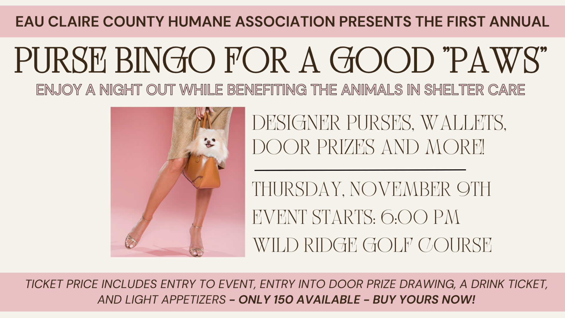 Inaugural Purse Bingo for a Good Paws! - Eau Claire Community Humane Association